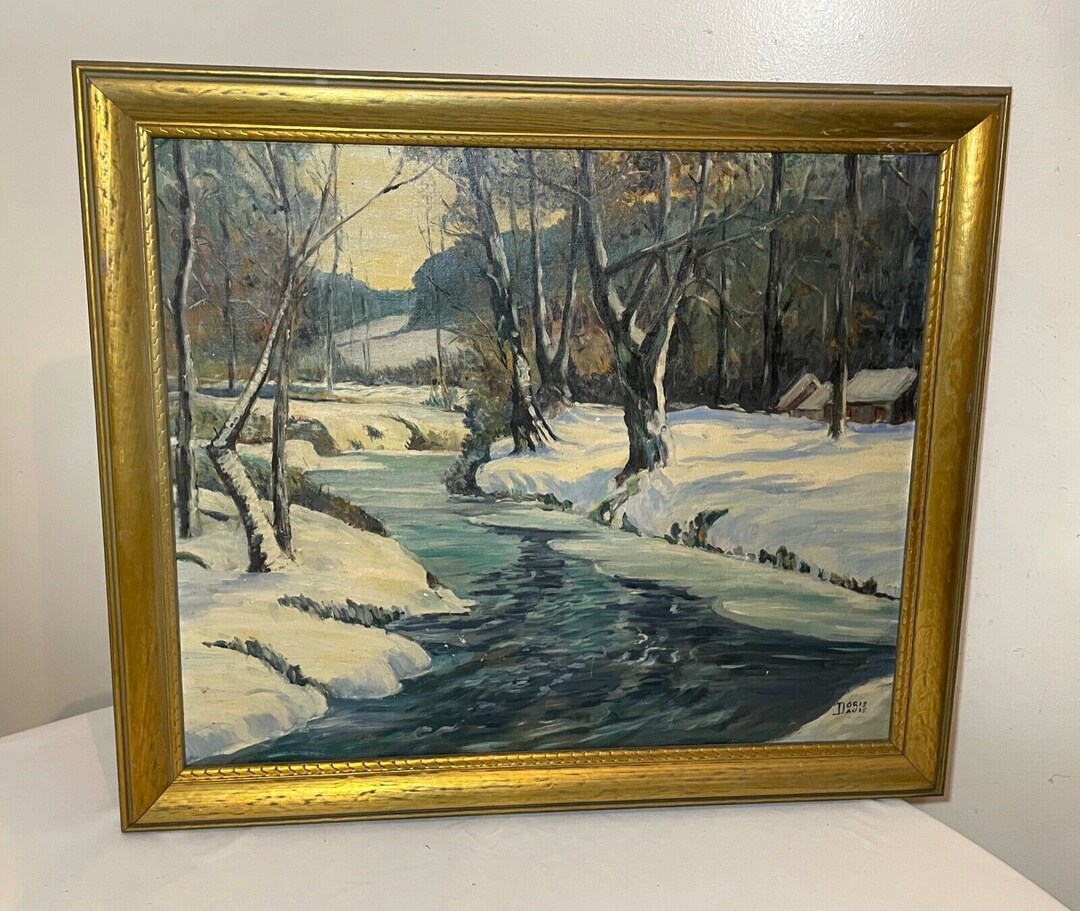 Antique Doris Davis Snow River Landscape Realism Expressionism Oil ...