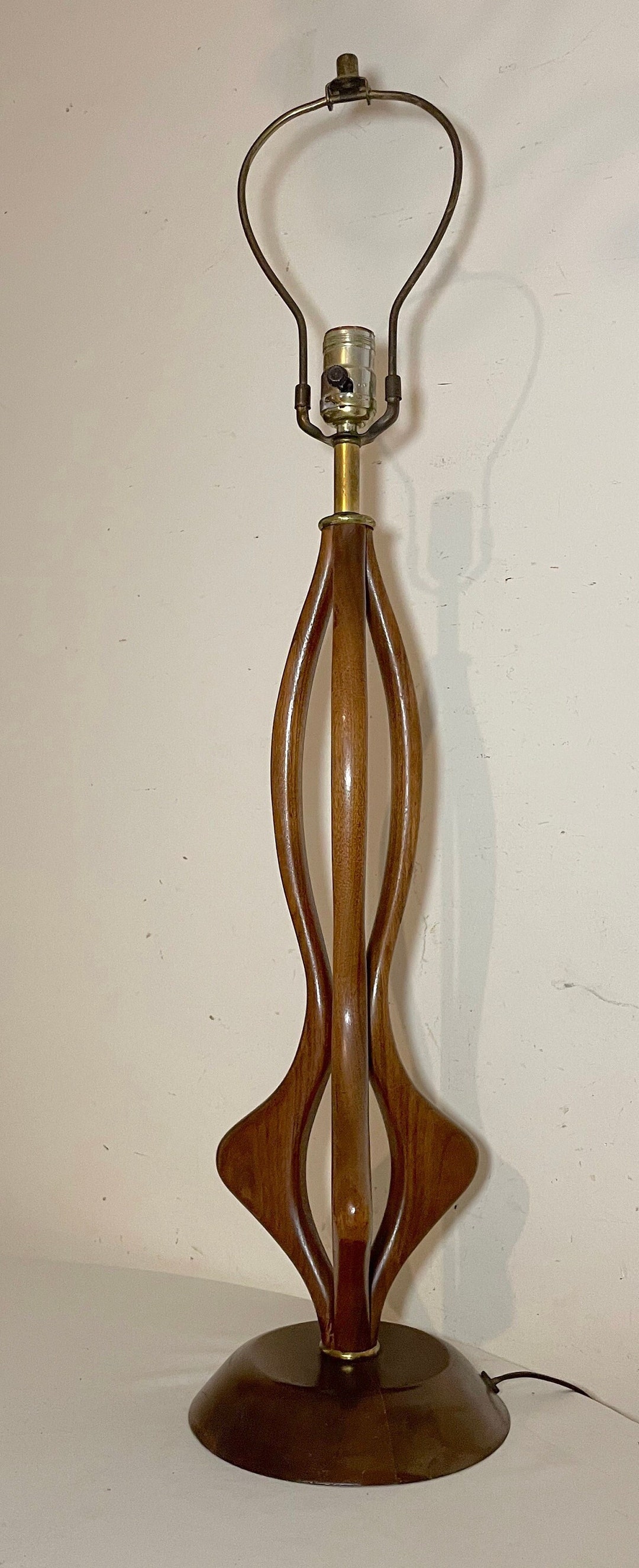 LARGE Vintage Mid Century Modern Hand Carved Wood Brass Electric Table ...