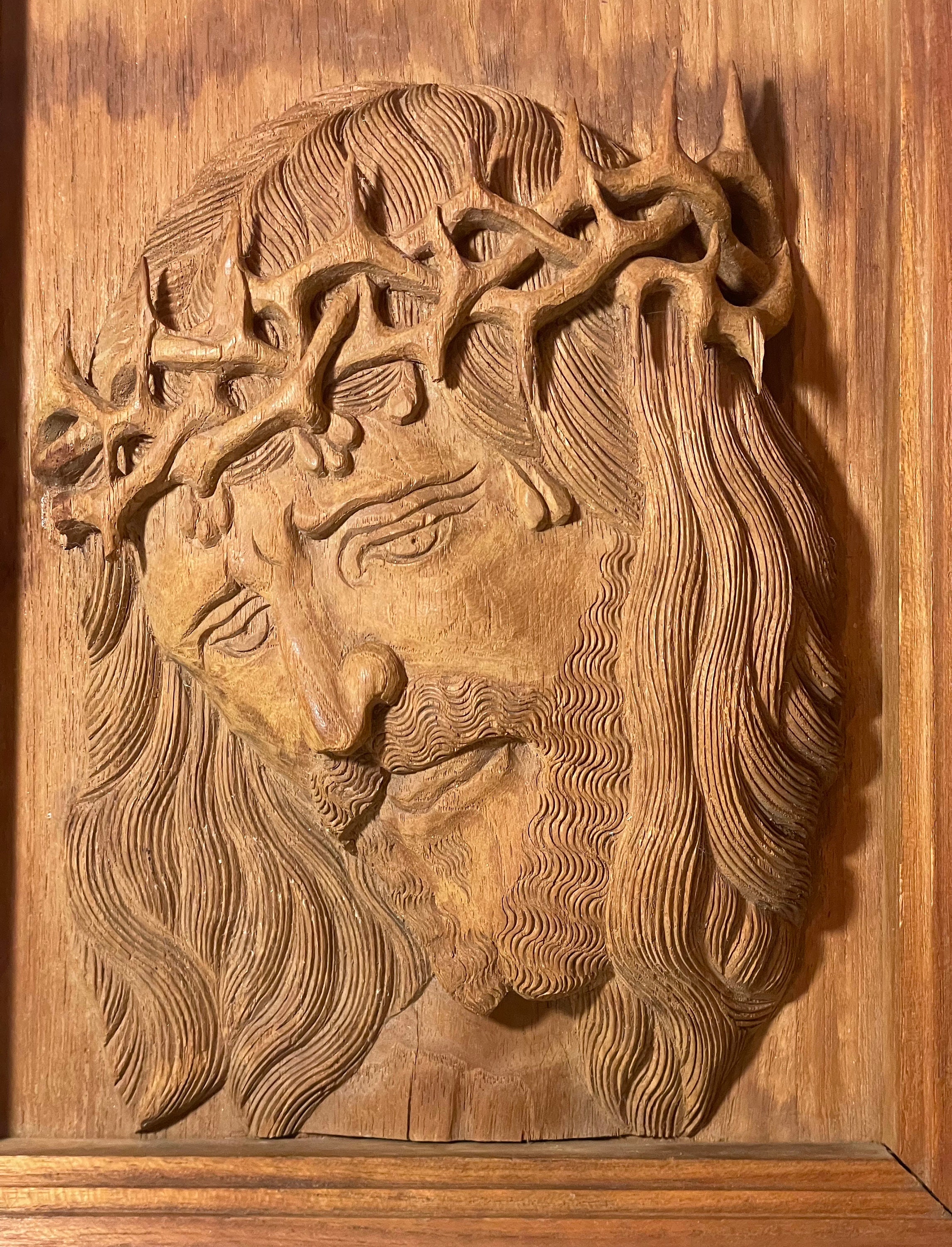 Antique Hand Carved Wood Religious Jesus Folk Art Sculpture Wall Relief ...