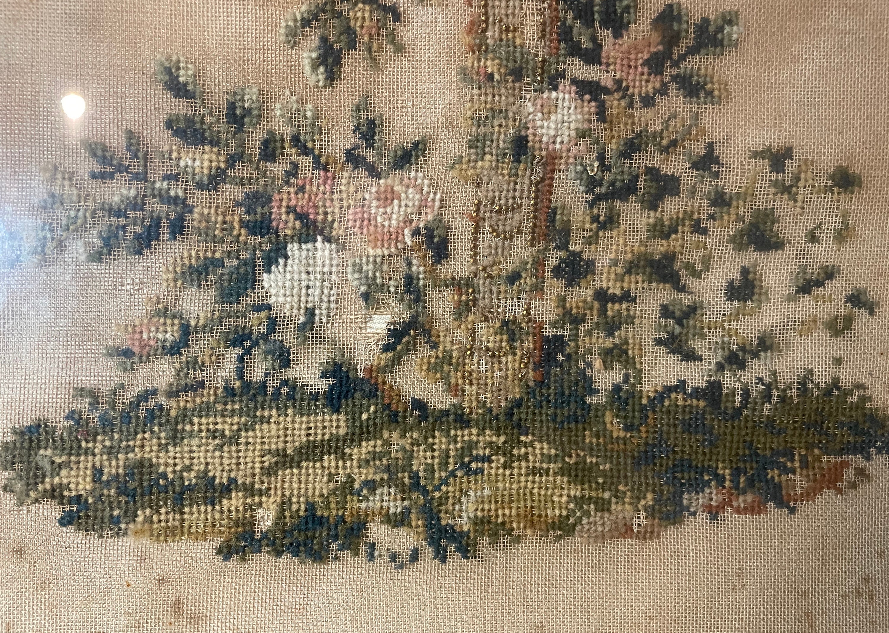 Antique 1800's Hand Embroidered Needlepoint Sampler Religious Cross ...