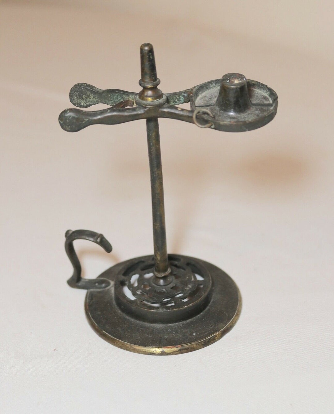 Antique 18th Century Peened Brass Candlestick Spring Loaded Candle ...