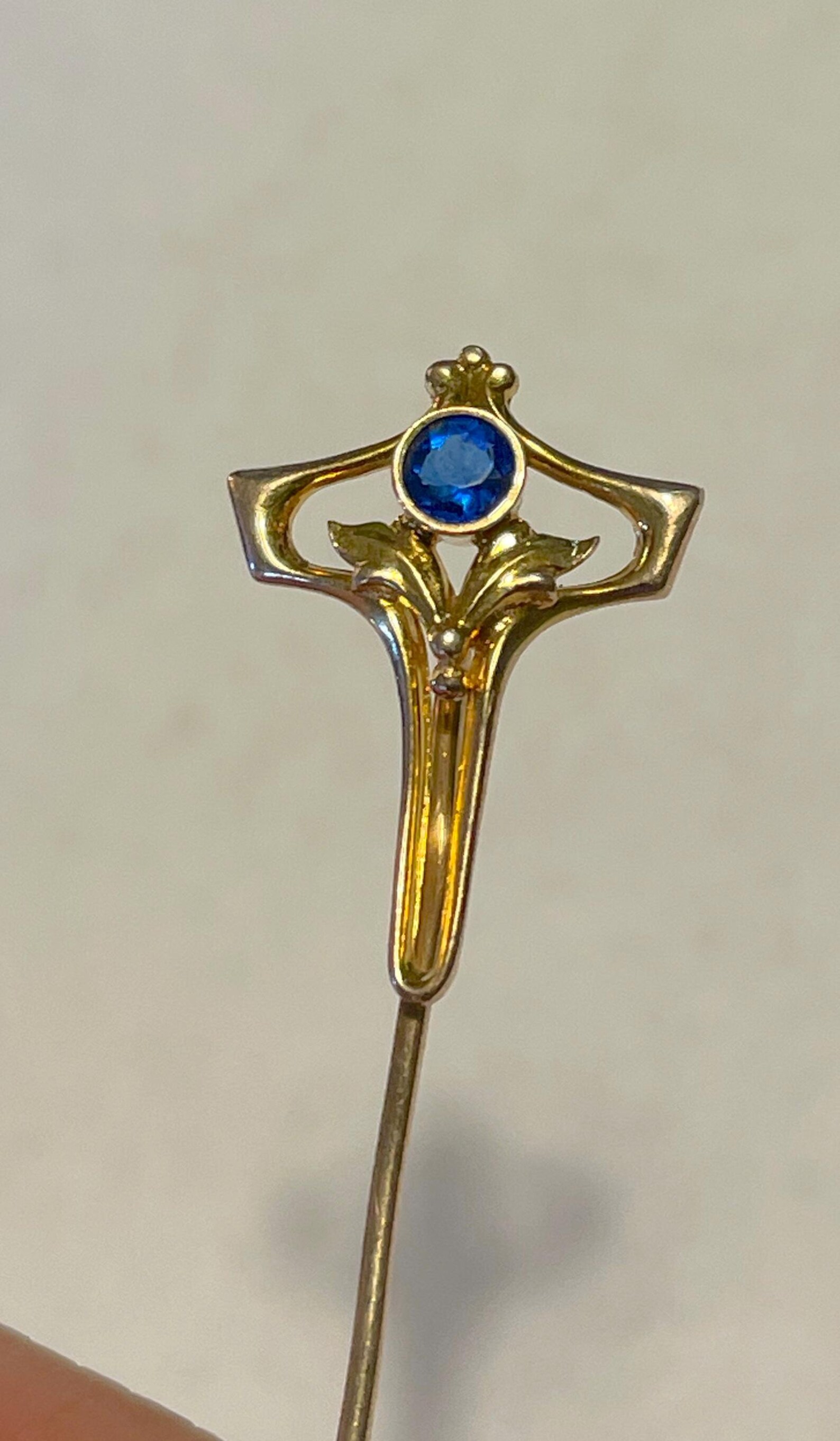 Antique Hand Carved 10k Yellow Gold Blue Stone Hat Stick Pin Nouveau ...