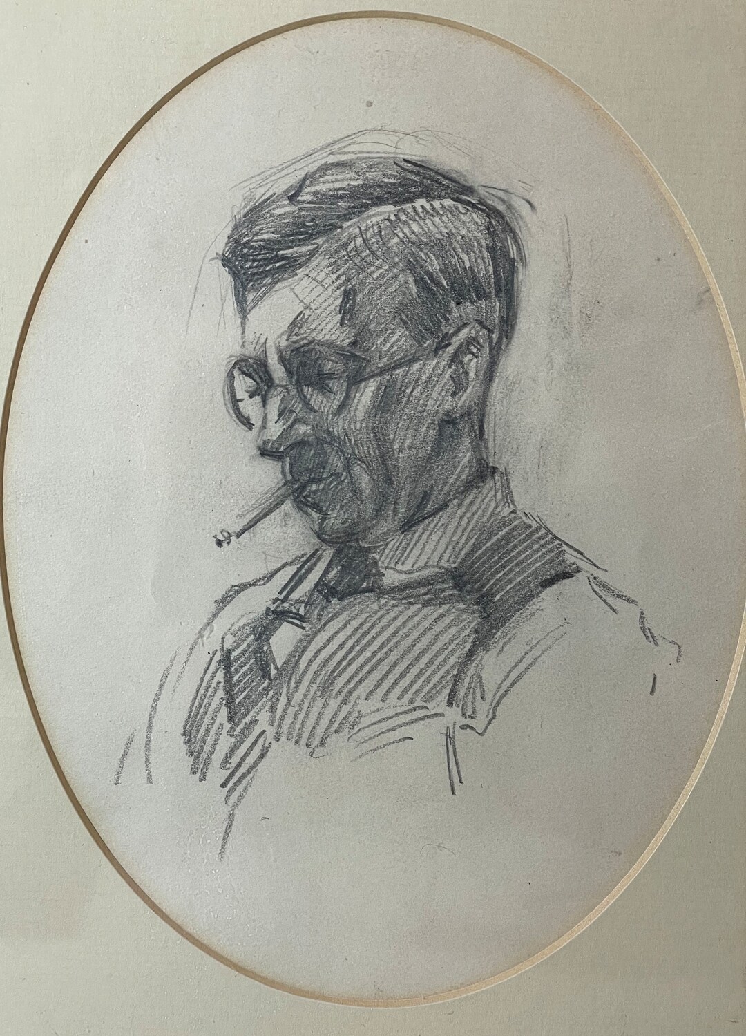 Vintage Original Stylized Pencil Drawing Sketch of Man Smoking Cig ...