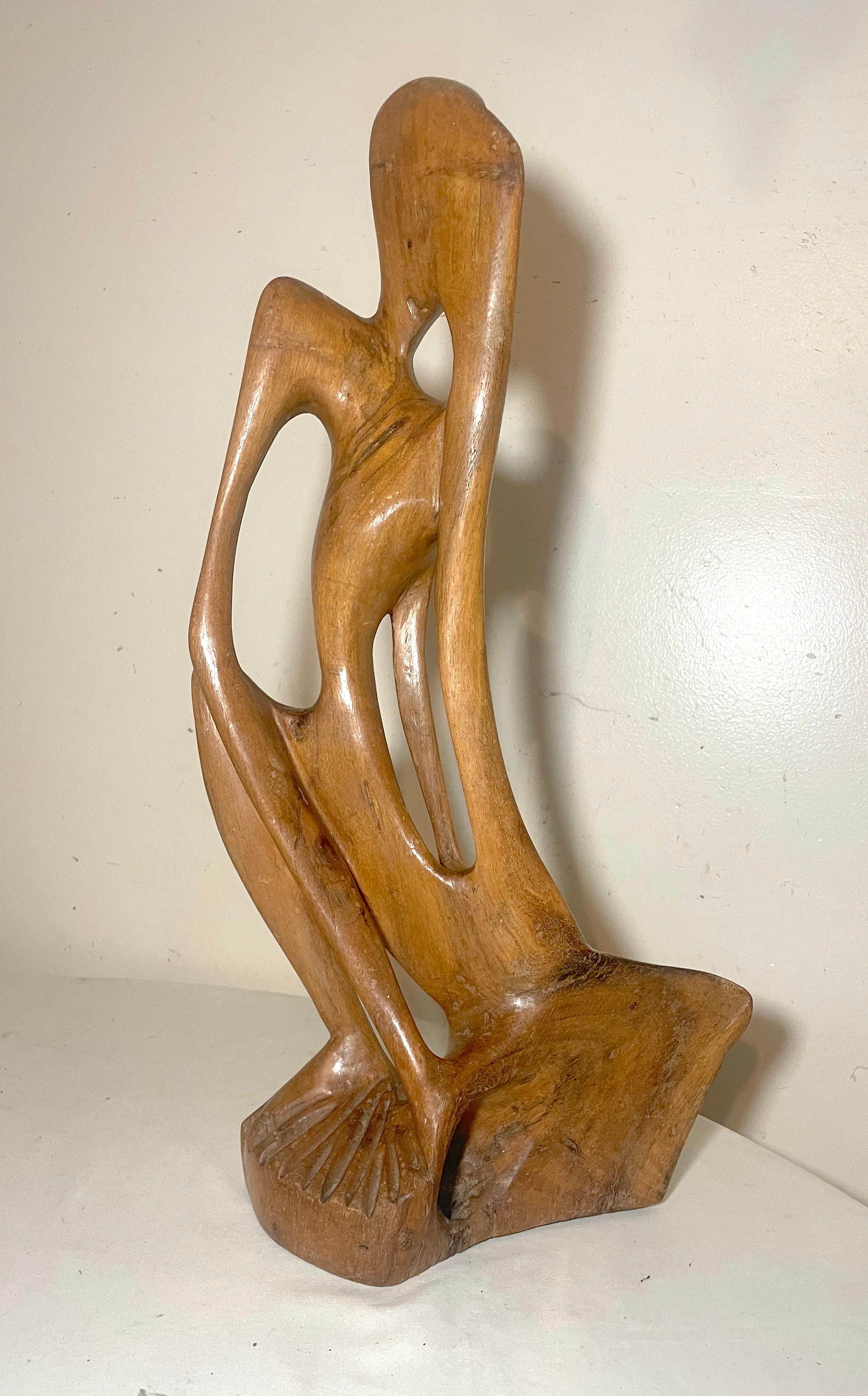 Large Vintage Hand Carved Abstract Contemporary Wood Figural Sculpture ...