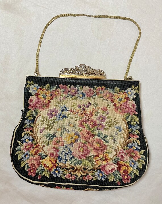 Antique handmade Victorian petit point needlepoint br… - Gem