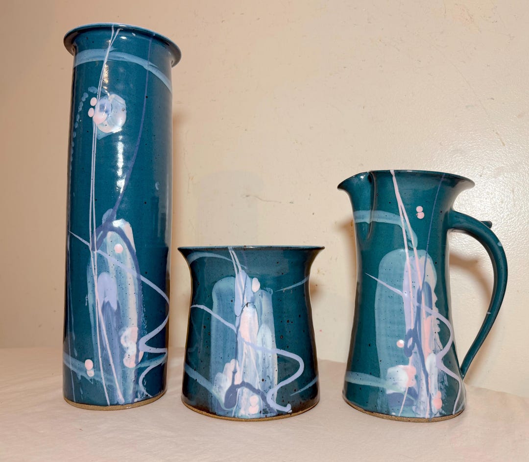 3 American Mark Chamberlain Cosmic Deco Handmade Pottery Studio Vase ...