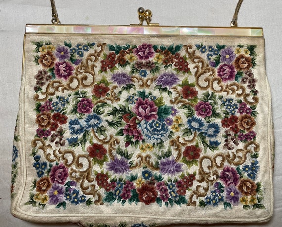 Antique handmade Victorian petit point needlepoint pe… - Gem