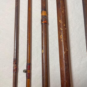 Rare Antique 19th Century Japanese Split Bamboo Wood Fishing Rod Pole 4 ...