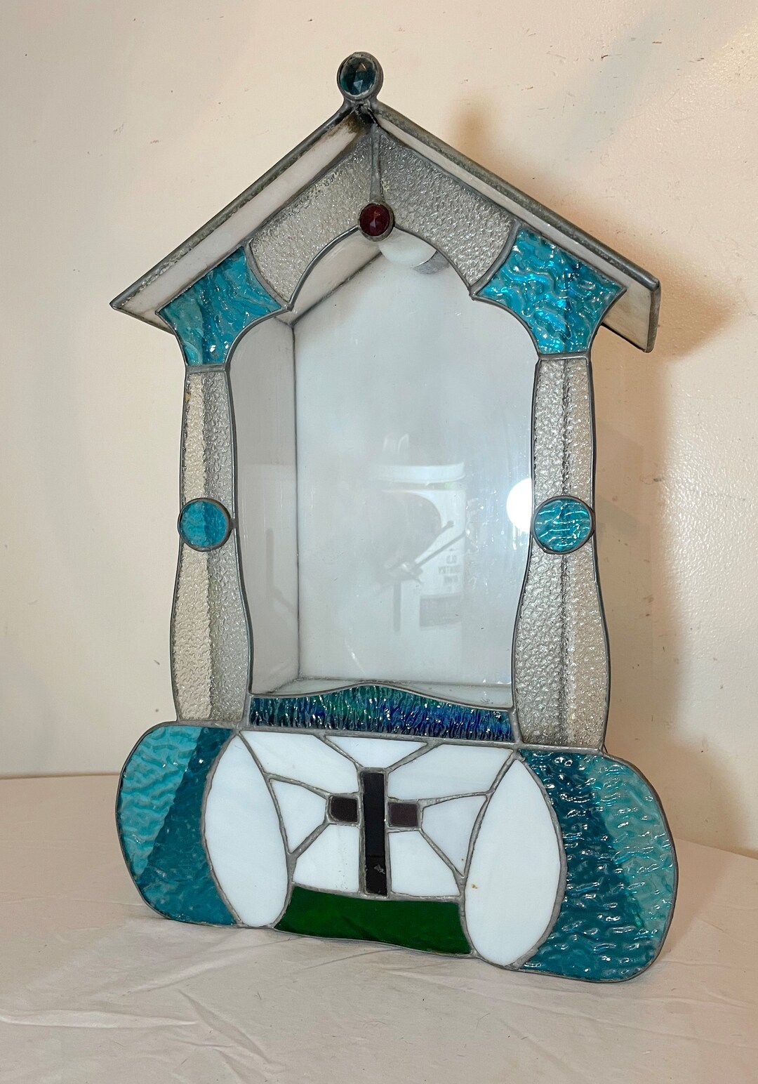 Antique Handmade Stained Leaded Glass Religious Crucifix Statue Display ...