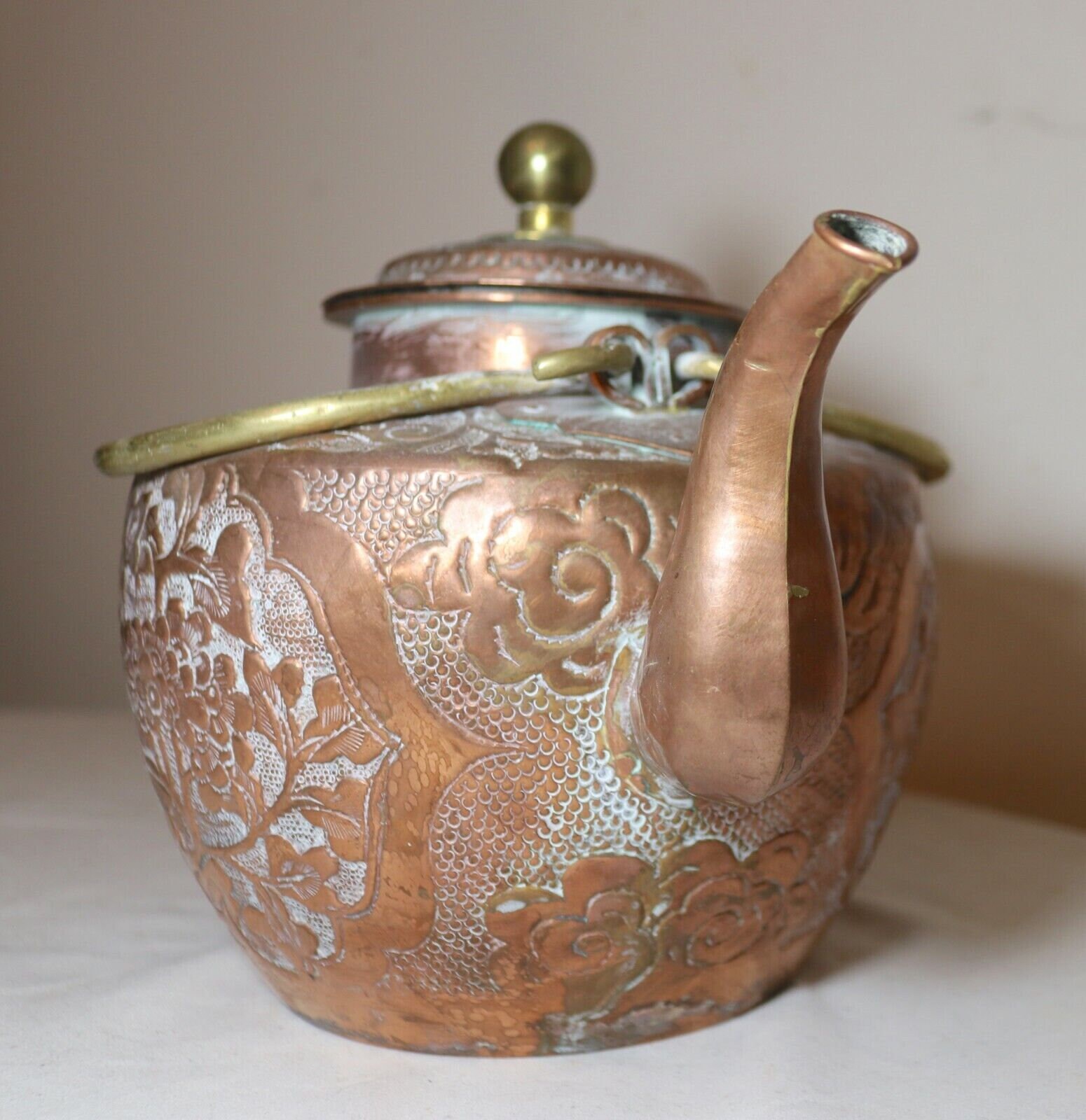 High Quality Rare Antique Chinese Forged Hand Tooled Copper Brass Tea ...