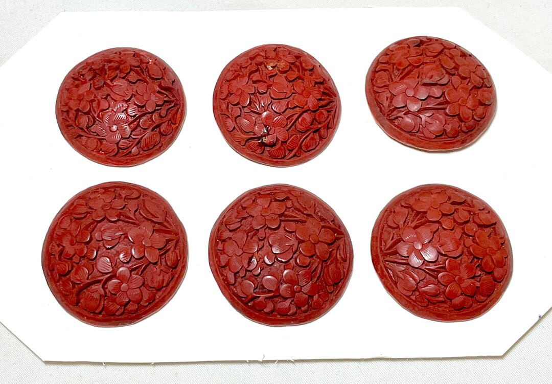 6 Antique 19th Century Handmade Chinese Carved Red Lacquer Cinnabar ...
