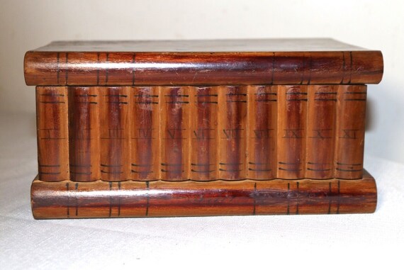 antique hand carved wood book shaped style jewelry va… - Gem