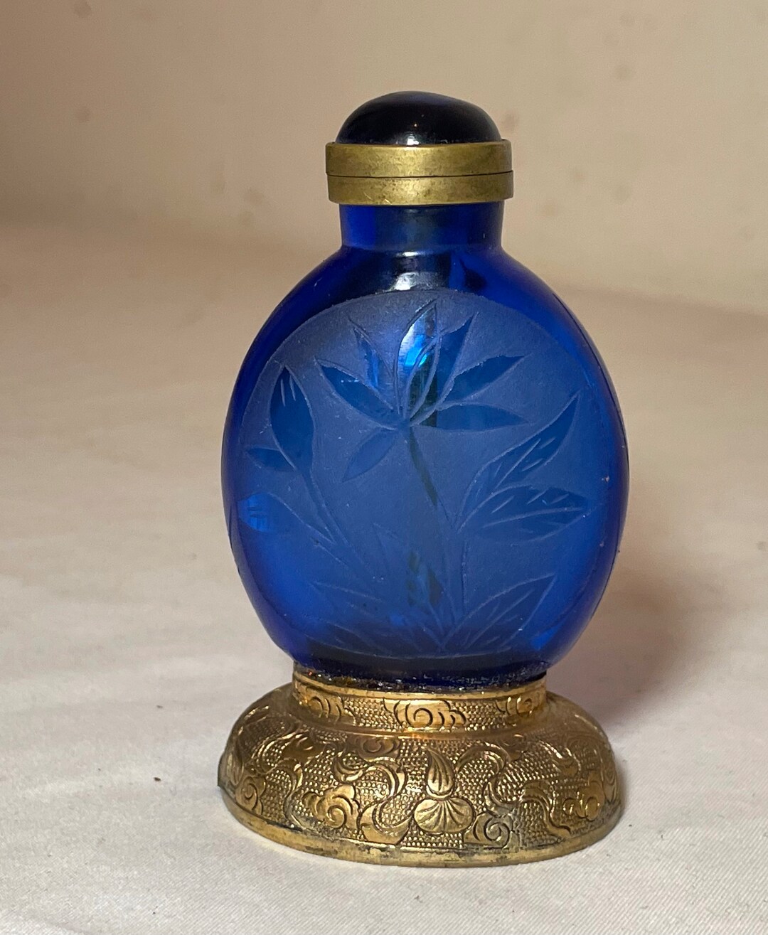 Antique Chinese Etched Cobalt Glass Chased Bronze Striker Lighter Snuff ...