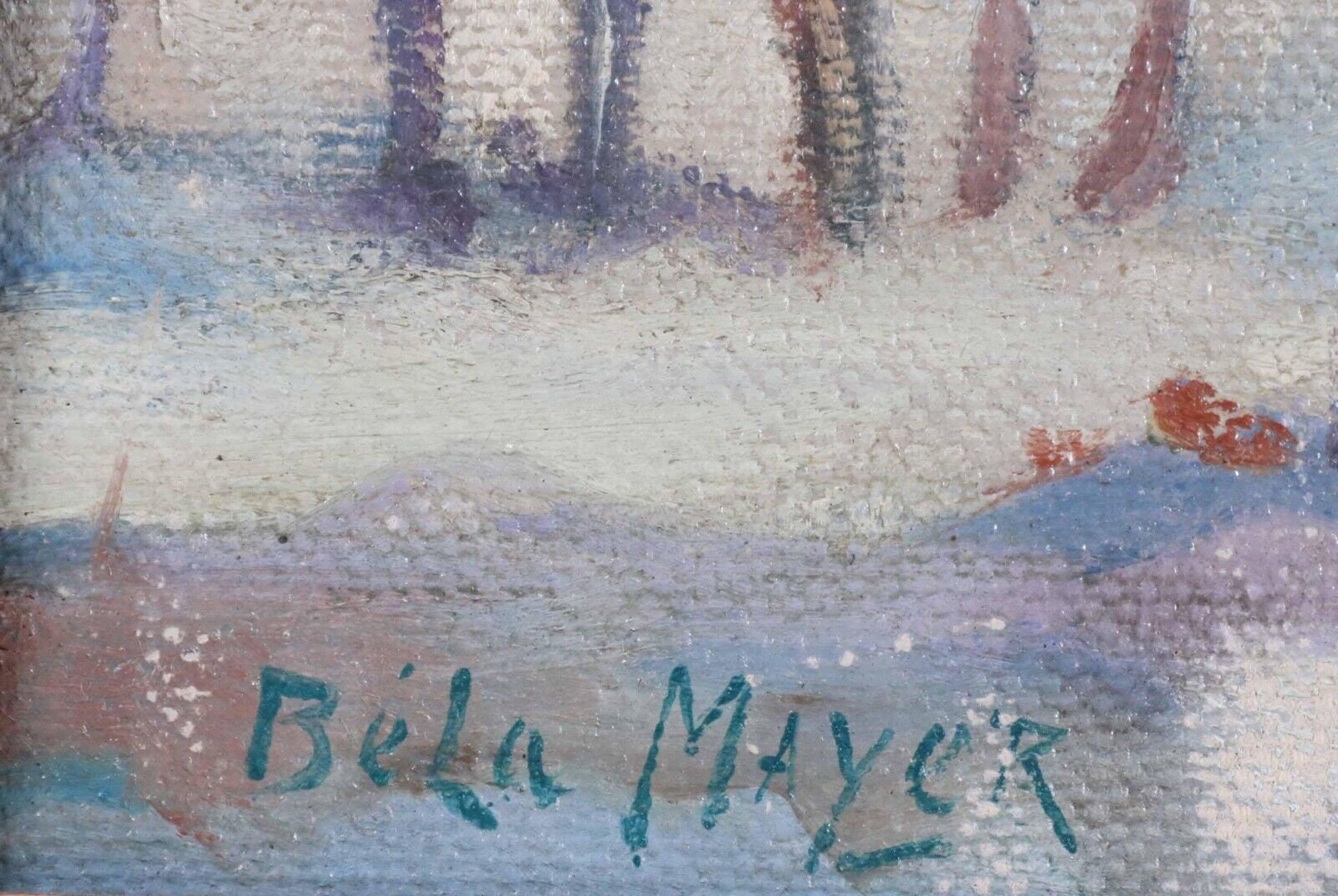 Vintage Original Peter Bela Mayer, Oil on Board, Rural Barn Snow Scene ...