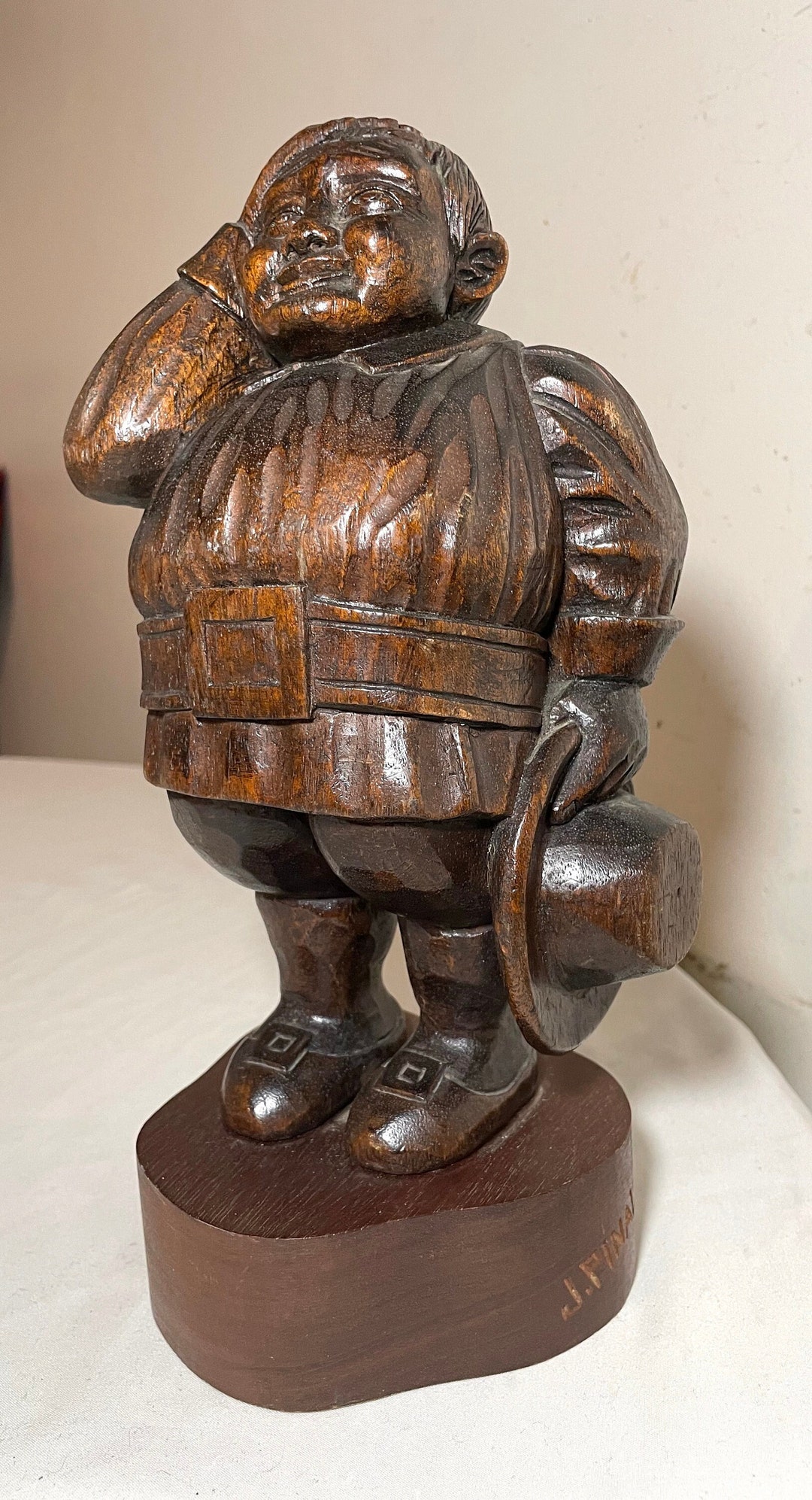 Antique Folk Art Hand Carved Wood Figural Pilgrim Man Sculpture Statue ...