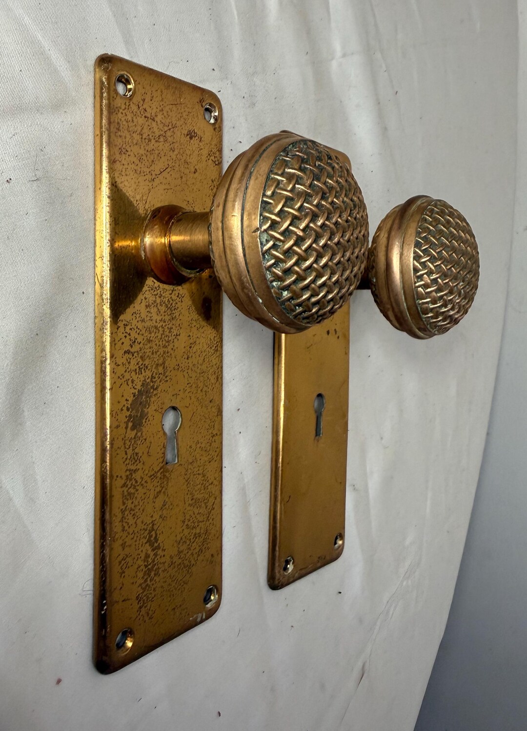 Pair of Antique Gilt Bronze Brass Music Microphone Shaped Door Handles ...