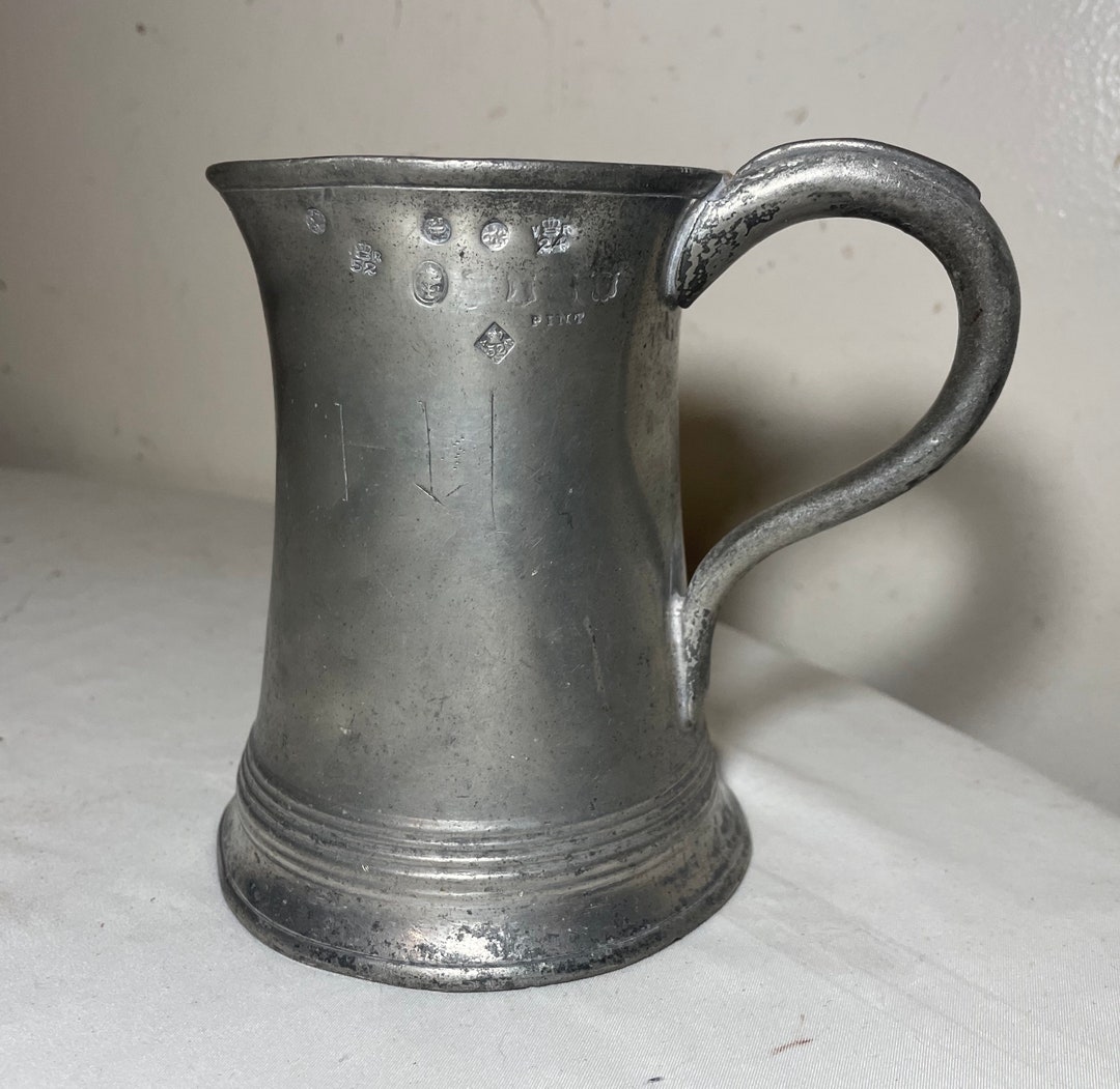 Rare Antique 18th Century Handmade Pewter Beer Mug Stein Early Touch ...