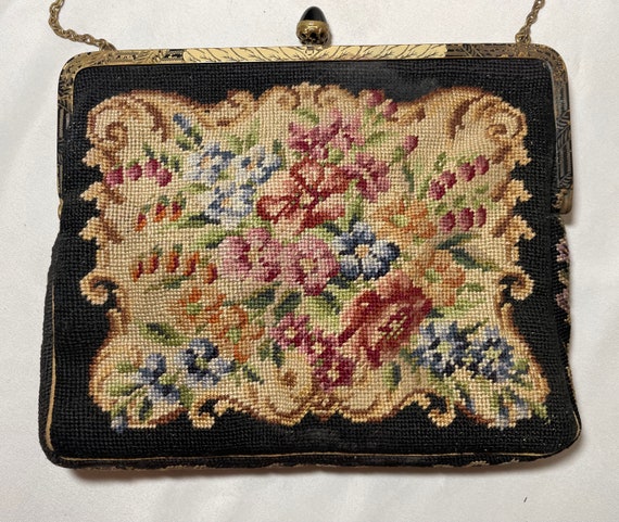 Antique handmade Victorian petit point needlepoint br… - Gem