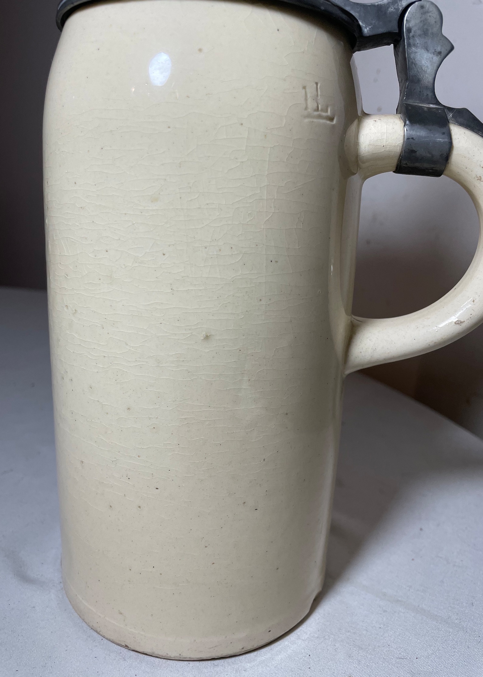 Antique 1ltr. Early 1800's German Pottery Pewter Lidded Beer Stein Mug ...