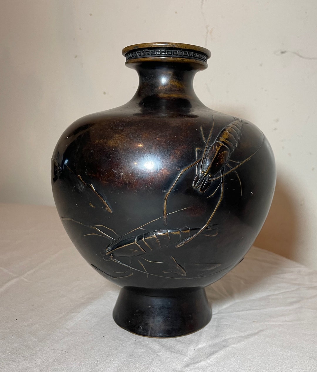 Antique 19th Century Japanese Coy Crustacean Craw Fish Signed Bronze ...