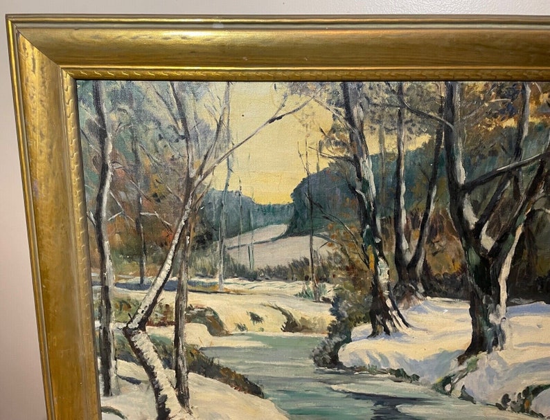 Antique Doris Davis Snow River Landscape Realism Expressionism Oil ...