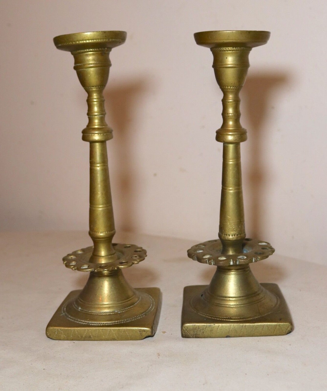 Pair of Rare Antique Solid 18th Century 1700's Brass Candlestick Candle ...