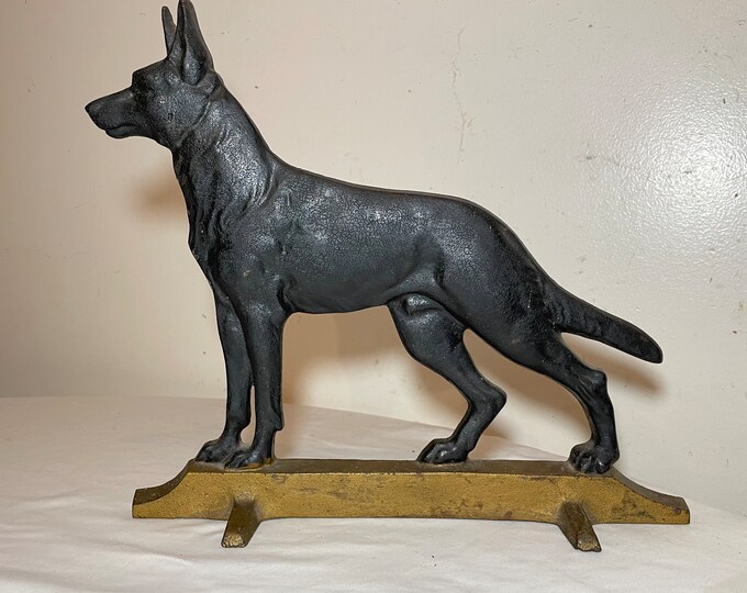 Large Antique Davison German Shepherd Dog Black Gold Cast Iron Doorstop ...