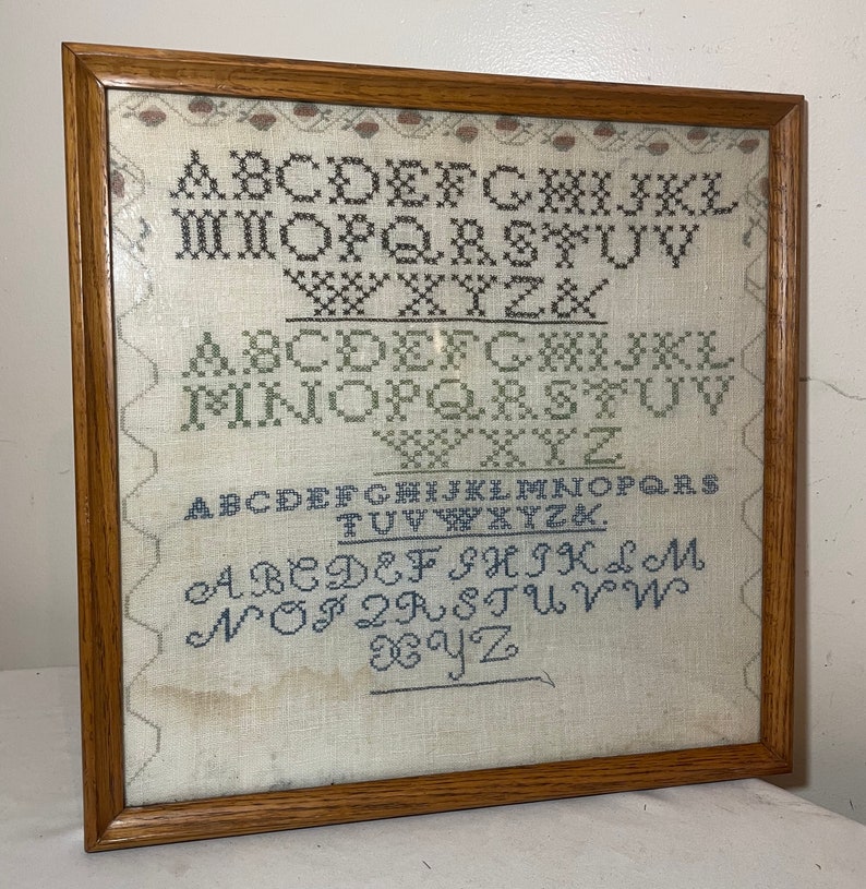 Antique 1800's Handmade Embroidered Linen Needlepoint Sampler 19th ...