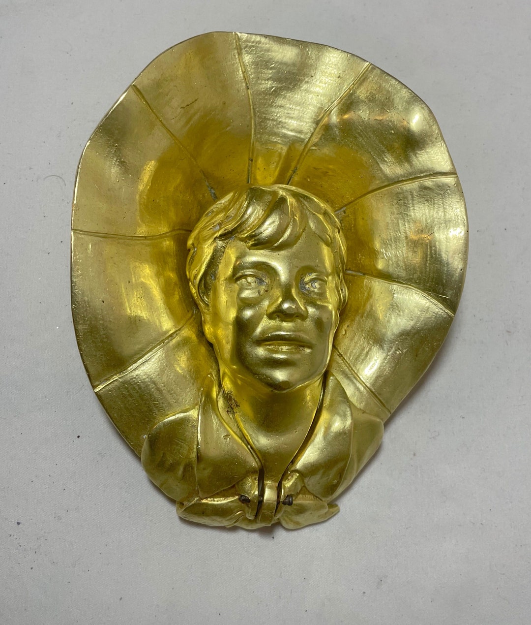 Antique Figural Gilt Brass Bronze American Boy With Hat Writing Inkwell ...