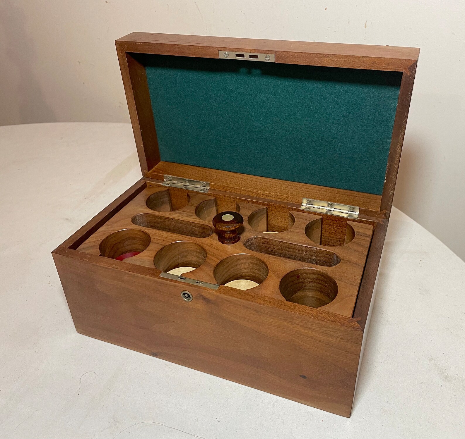 Antique Handmade Wooden Marquetry Wood Clay Poker Caddy Gambling Set ...