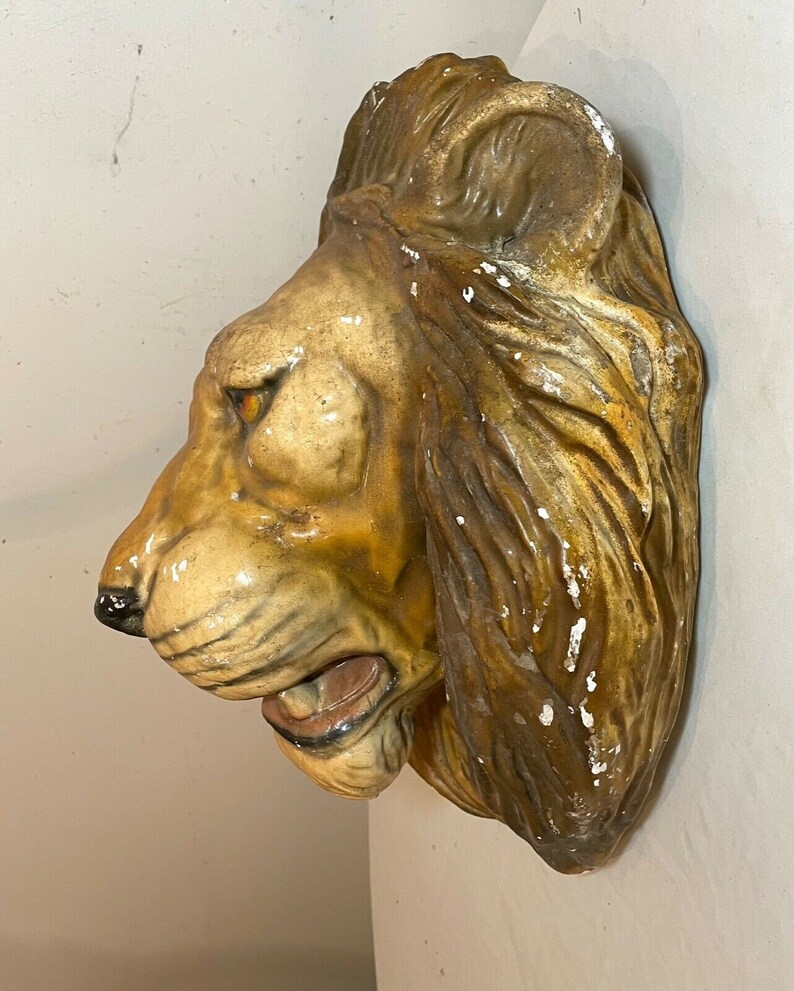 LARGE Antique Handmade Original Carnival Plaster Wall Mount Lion Head ...