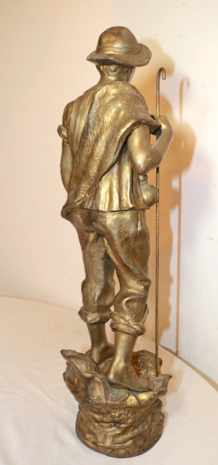 LARGE Antique Gold Gilded Metal Sheep Herder Paysan Figural Statue ...