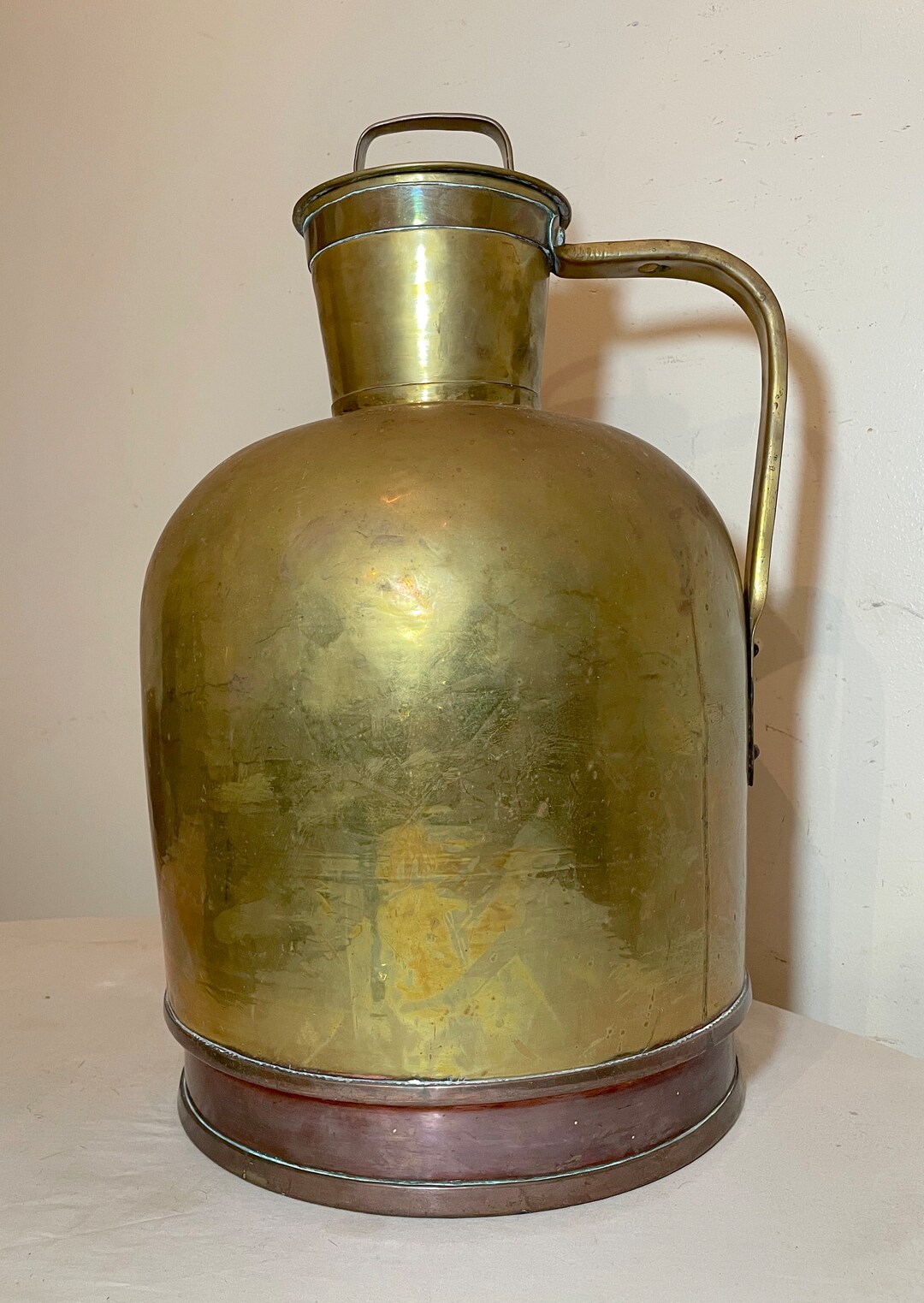 Large Heavy 19th Century Brass Copper Civil War Navy Water Milk Jug ...