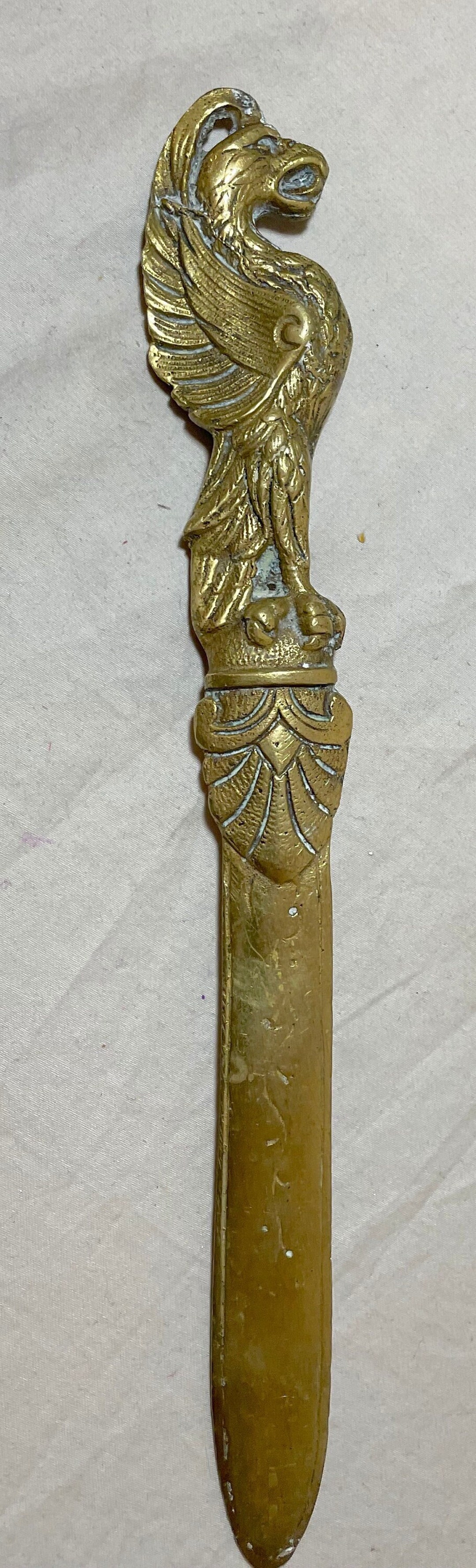 Large Antique Victorian Figural Solid Brass Griffin Desk Writing Letter ...