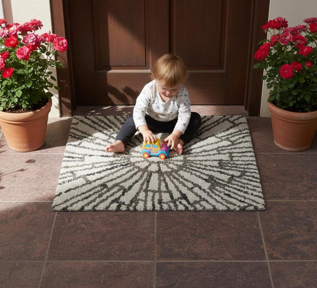 Hand Tufted Wool Rug | Sunburst Geometric Design, Cream & Grey - Etsy