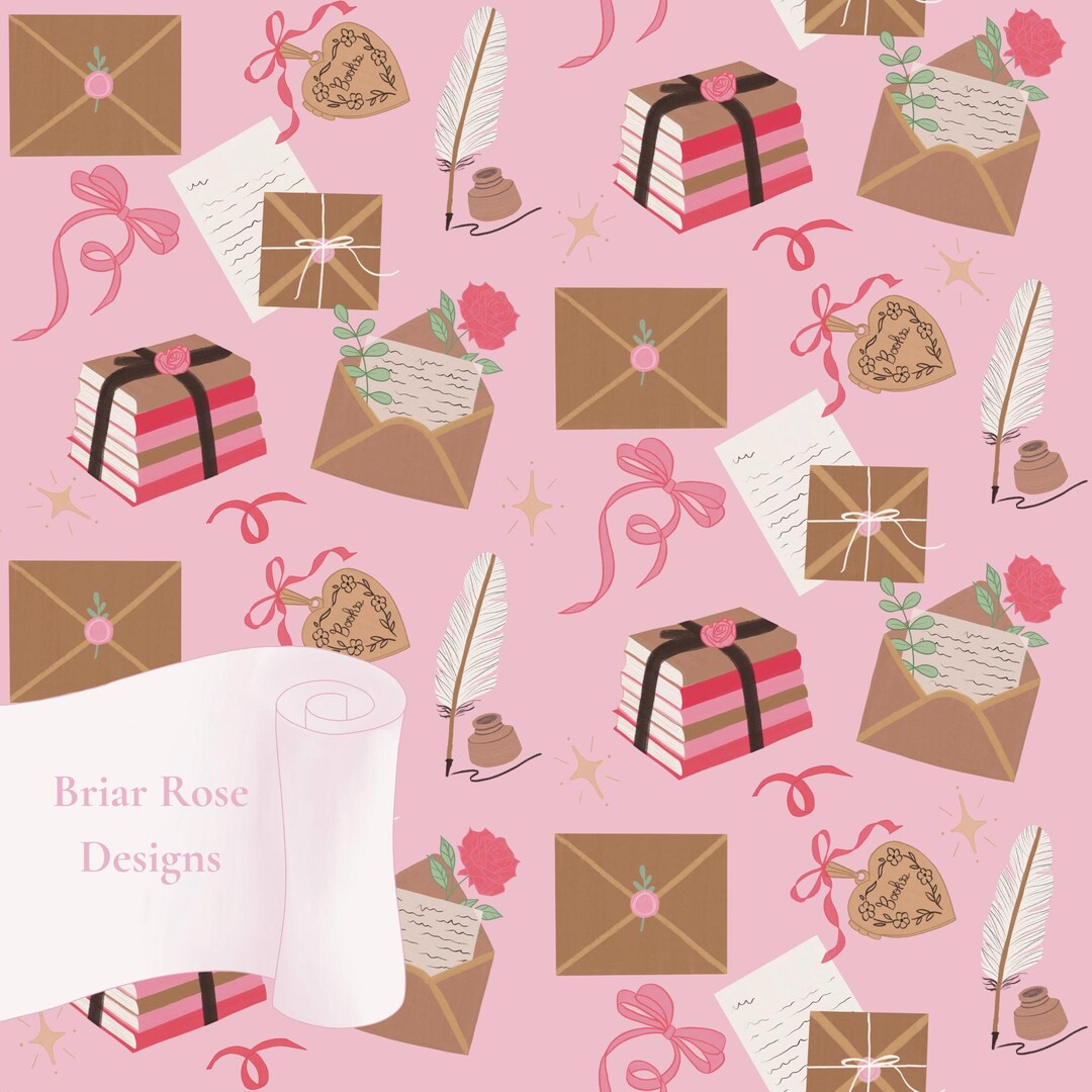 Bookish Love Letter Valentines Seamless File | Pink Love Note Repeating ...