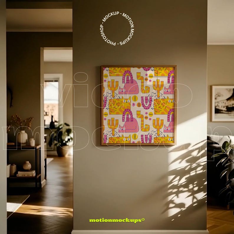 Square Animated Wall Art Video Mockup | 1:1 Video Frame Mockup ...
