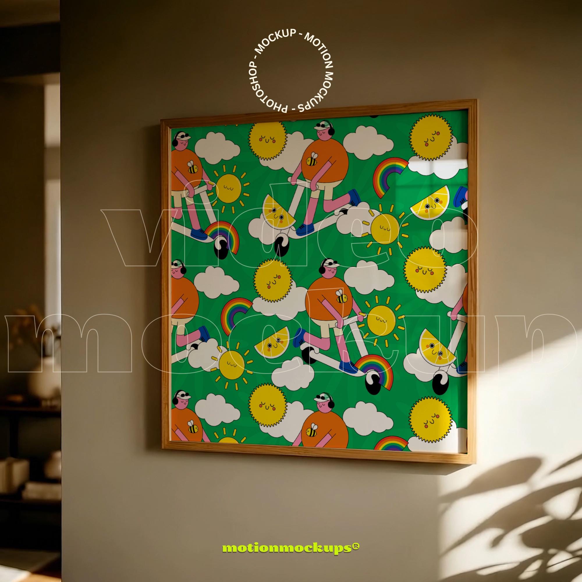 Square Animated Wall Art Video Mockup | 1:1 Video Frame Mockup ...