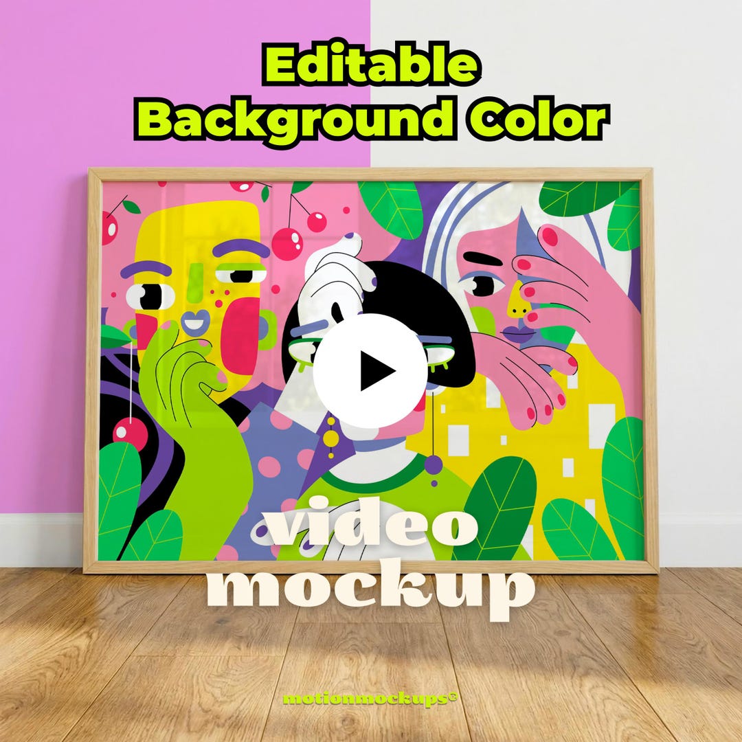 Editable Wall Color Video Frame Mockup | Animated Horizontal Poster ...
