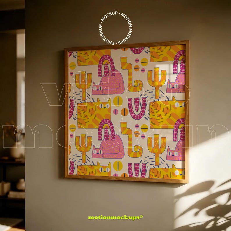 Square Animated Wall Art Video Mockup | 1:1 Video Frame Mockup ...
