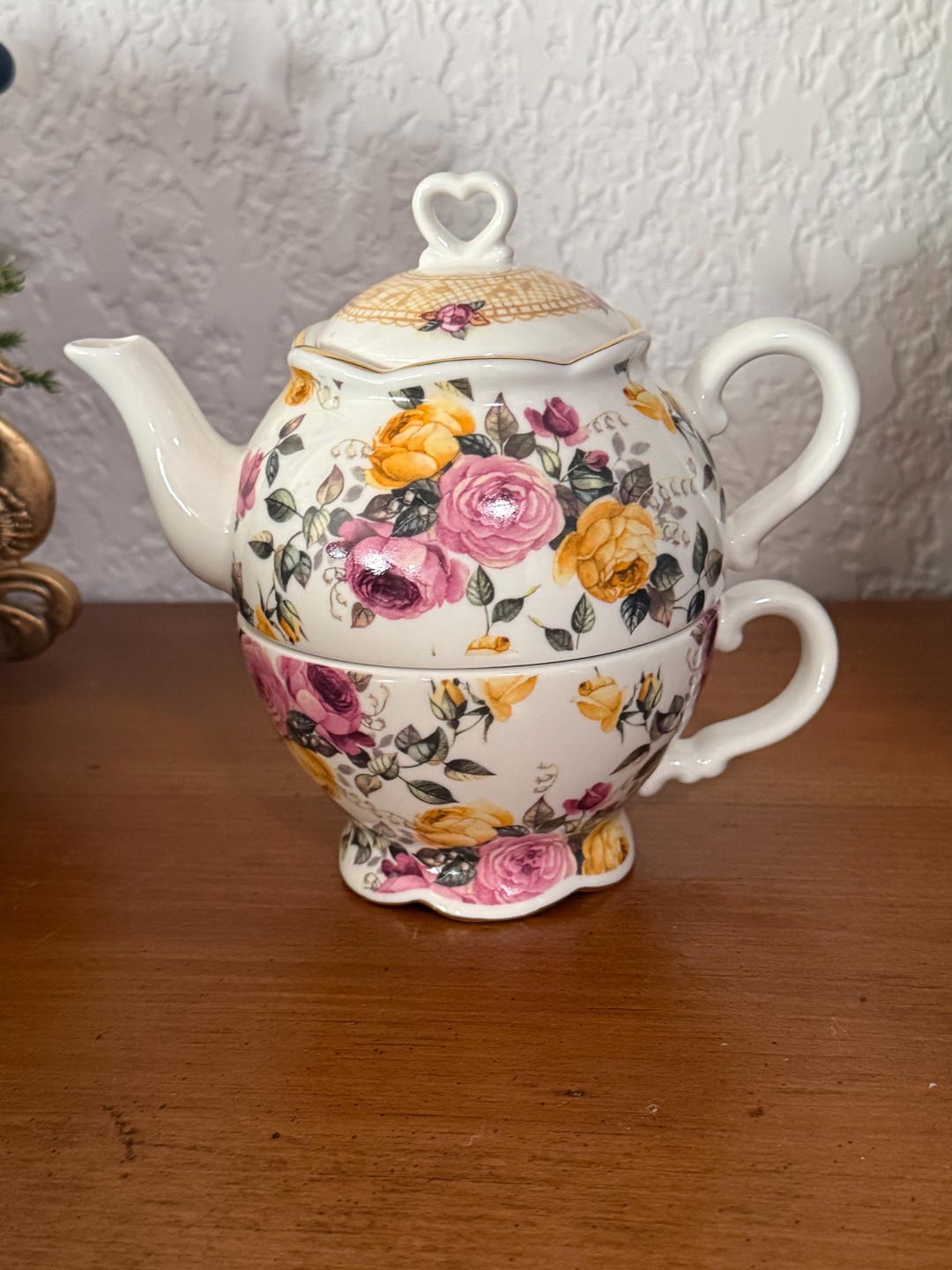 Floral Tea for One Set: Cottagecore Teapot & Cup With Gold Trim - Etsy