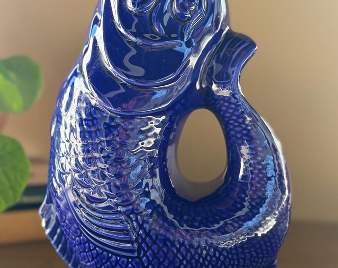Vintage Wade Ceramics “gluggle Jug” – XL 11.5” Cobalt Fish Pitcher ...