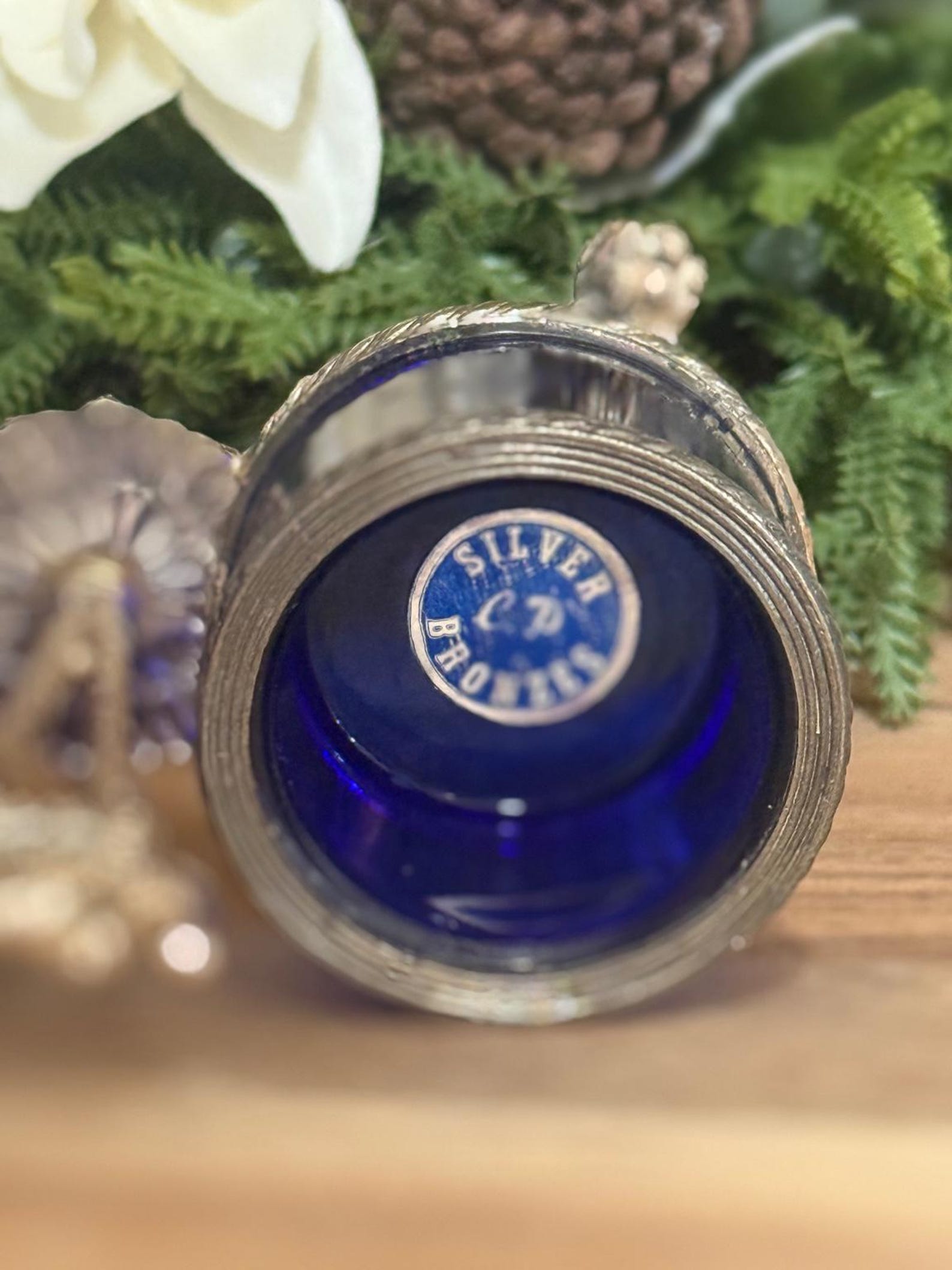 Vintage Double Salt Cellars With Cobalt Blue Glass | Silver-tone ...