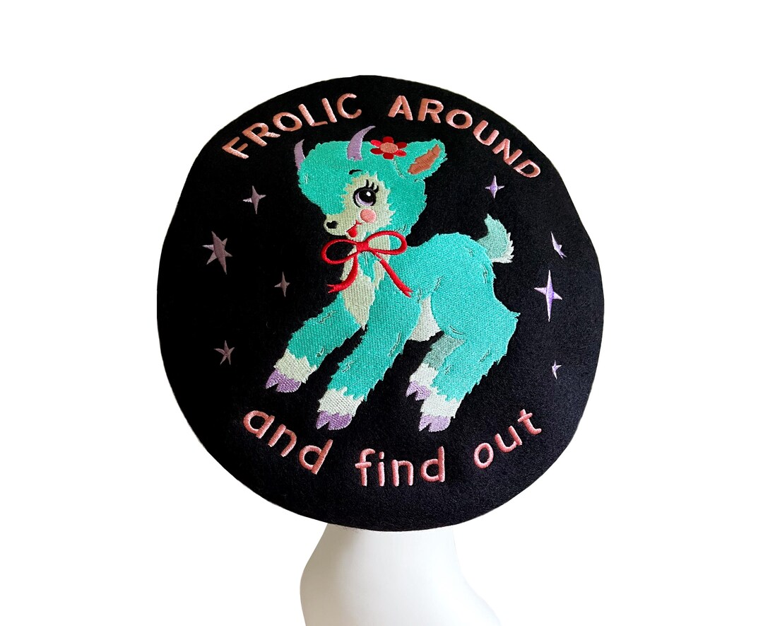 Frolic Around and Find Out Embroidered Wool Beret - Cute Retro Vintage ...