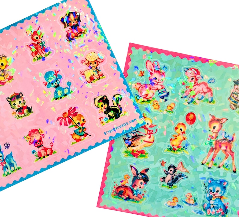Cute Kitschy Critters Sparkly Sticker Sheets - Vintage Retro Kitsch ...