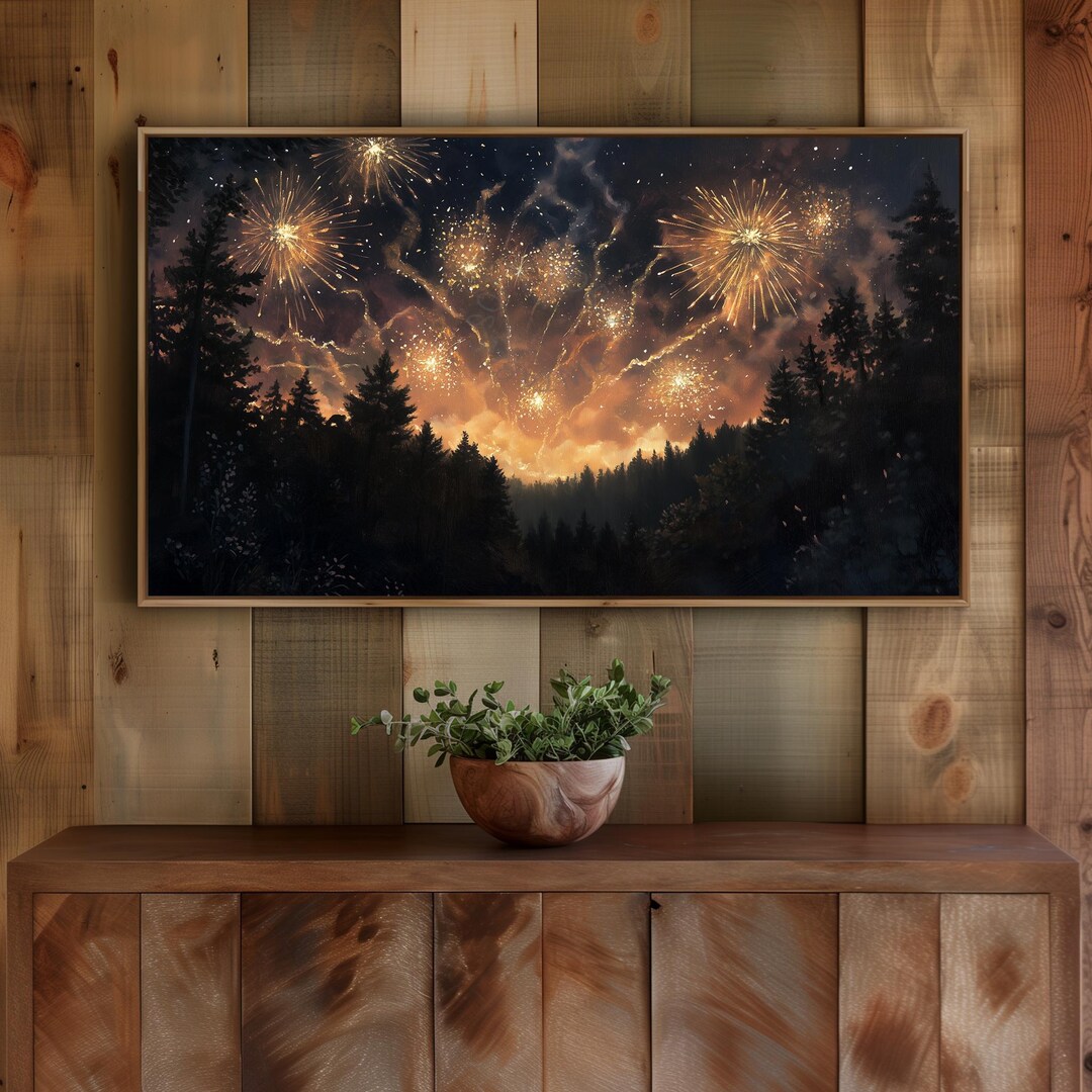 Moody Forest Night Sky Frame TV Art, Atmosphere Painting Frame TV Art ...