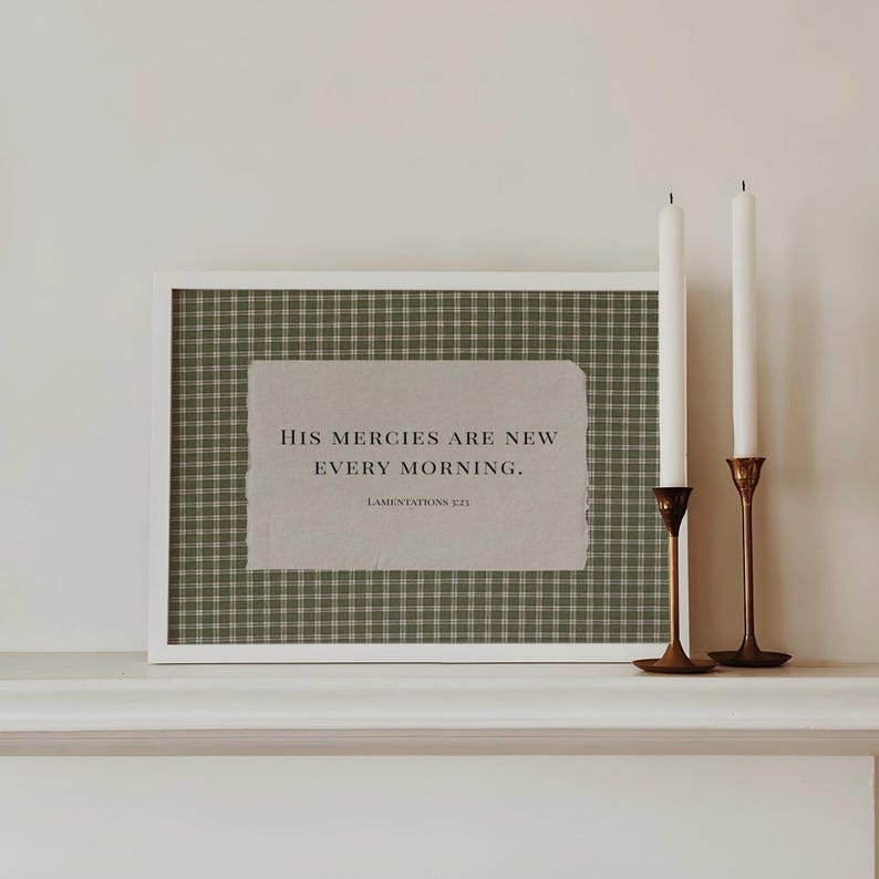 Vintage Green Gingham Christian Printable Wall Art His Mercies Are New ...