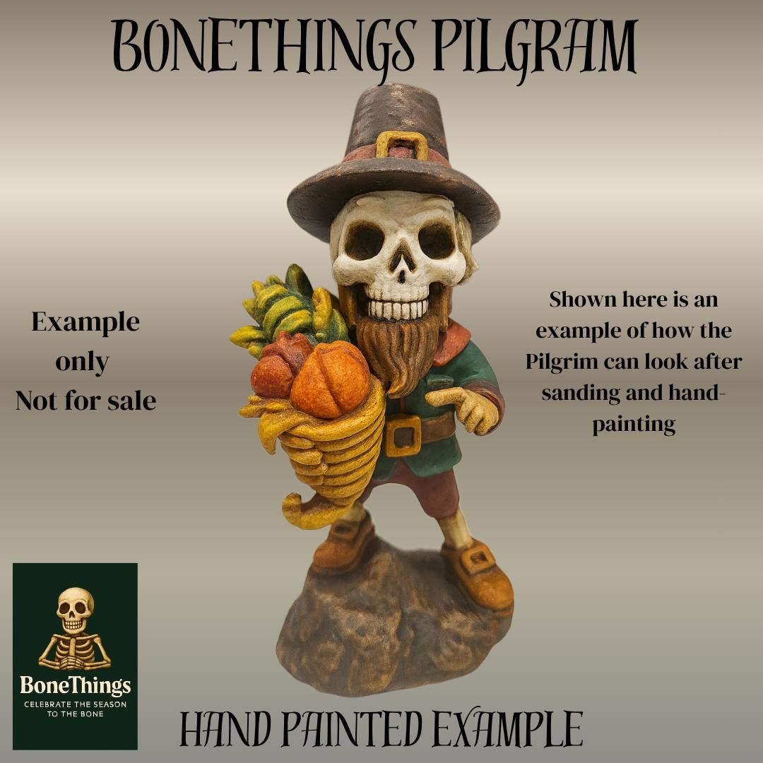 Skull Pilgrim Figurine | 3D Printed Thanksgiving Decor | Gothic Fall ...
