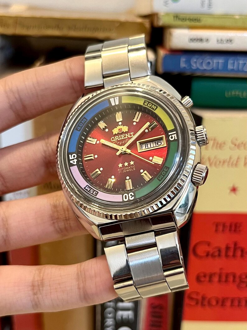 Vintage Orient Three Star Diver Watch: Red Ghost Dial, Inner Rotating ...