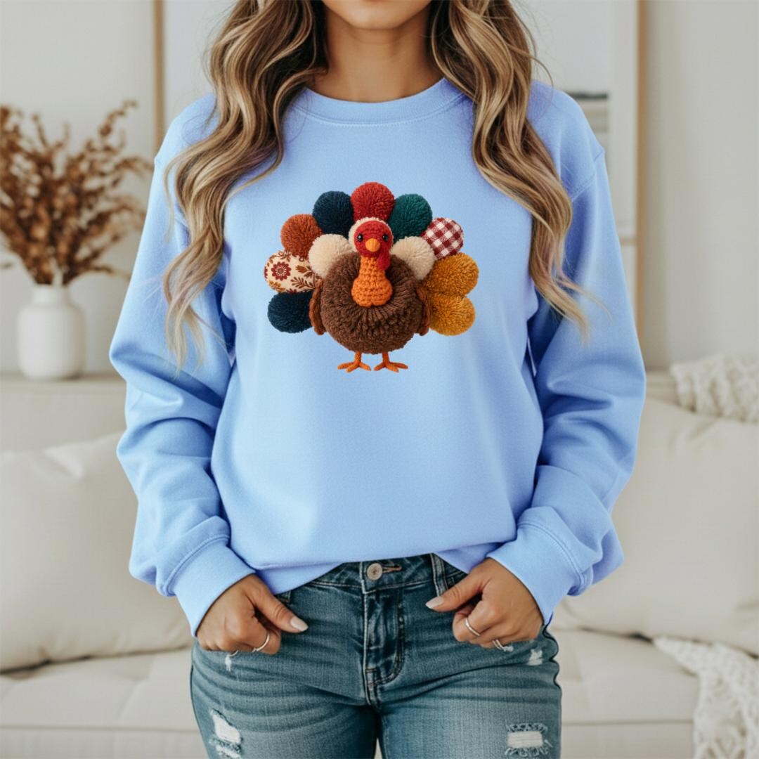 Cute Pom Pom Turkey Sweatshirt – Thanksgiving Fall Cozy Crewneck - Etsy